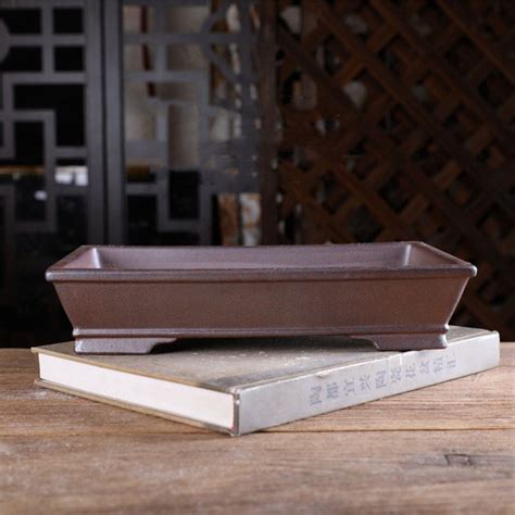 11 28cm Large Flared Rectangular Wood Fired Unglazed Shallow Bonsai