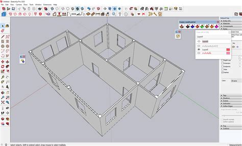 บ้าน Sketchup สร้างเสาและผนังที่มีฉาบภายใน ภายนอก