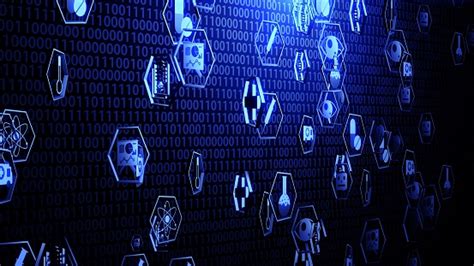 3d 의료 기술 아이콘 은 파란색 조명 스틸 이미지 Ver와 임의의 이진 코드 배경에 호버링 육각 테두리에 설정2 사물 인터넷에