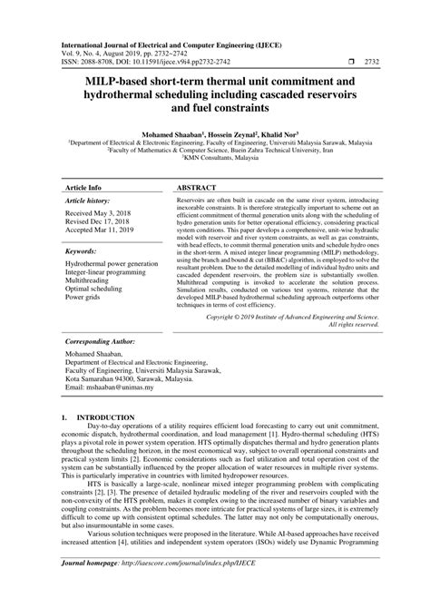 pdf milp based short term thermal unit commitment and hydrothermal