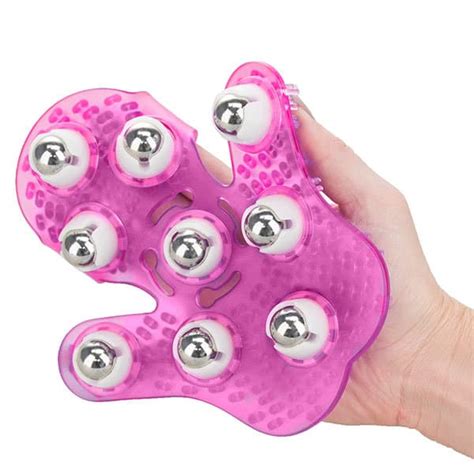 Roller Ball Massage Glove Pink Hand Powered Body Massager