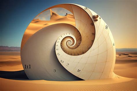 Golden Ratio And Spiral Structure In Desert Surreal Abstract Building