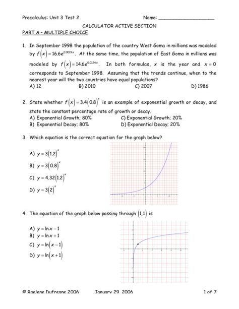 Pre Calculus Unit 3 Test 2 Worksheet For 10th 12th Grade Lesson Planet