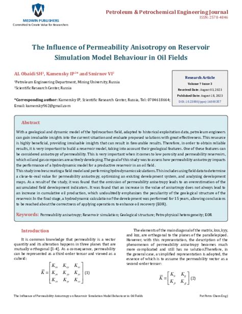 Pdf The Influence Of Permeability Anisotropy On Reservoir Simulation Model Behaviour In Oil Fields