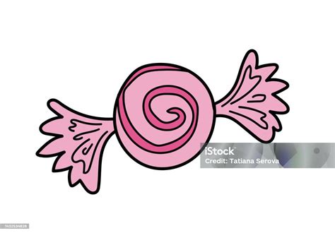 카라멜 캔디 낙서 벡터 일러스트 레이 션은 흰색에 고립되어 있습니다 만화 스타일 개요 사탕 캐러멜 나선형 래퍼에 치료 또는 트릭 달콤한 설탕 봉봉 귀여운 손으로 그린 디저트