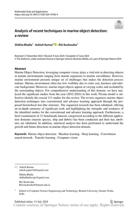Analysis Of Recent Techniques In Marine Object Detection A Review