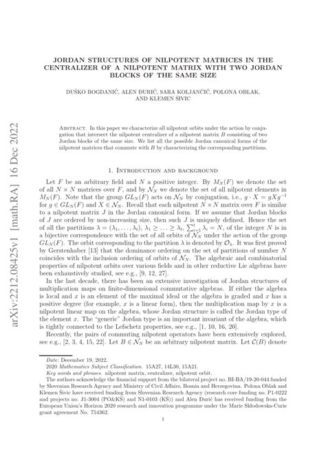 Pdf Jordan Structures Of Nilpotent Matrices In The Centralizer Of A