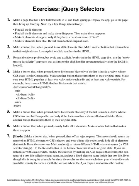 Exercises Jquery Selectors Pdf J Query Ajax Programming