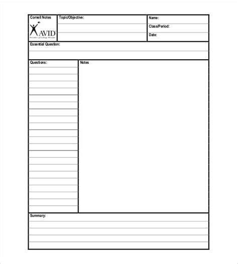 Avid Cornell Note Template Parahyena
