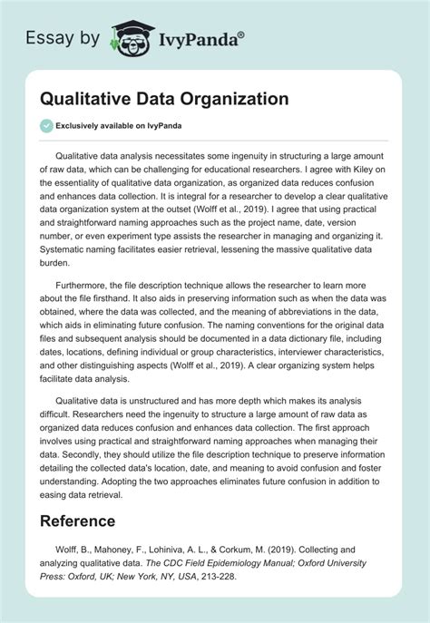 Qualitative Data Organization 280 Words Essay Example