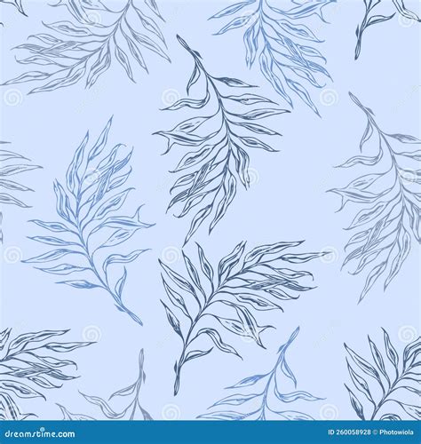 Seamless Botanical Pattern In Trendy Blue Color Stock Illustration