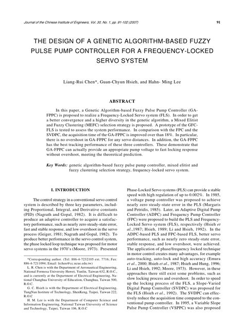 Pdf The Design Of A Genetic Algorithm Based Fuzzy Pulse Pump