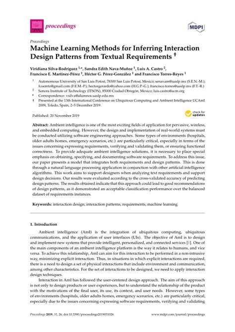 Pdf Machine Learning Methods For Inferring Interaction Design Patterns From Textual Requirements