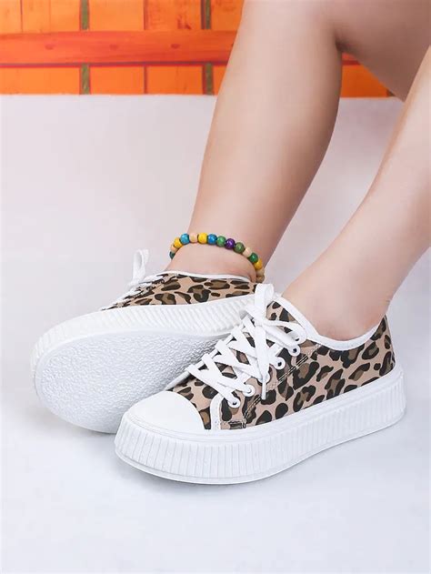 여성용 프린트 캔버스 신발 캐주얼 레이스업 플랫폼 신발 편안한 로우탑 스니커즈 Temu Korea