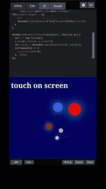 cursor following circles magic rainbow javascript html
