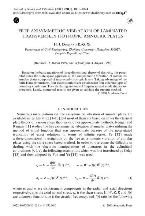 Pdf Free Axisymmetric Vibration Of Laminated Transversely Isotropic