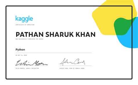 Pathan Sharuk Khan Completed The Python Course On Kaggle