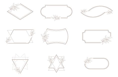 Line Geometric Frame With Olive Branch Vector Set In Minimalistic Style Stock Illustration