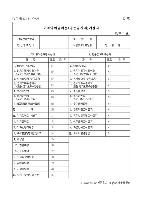 이익잉여금처분결손금처리계산서050228별지 제3호의3서식 비즈폼 샘플양식 다운로드