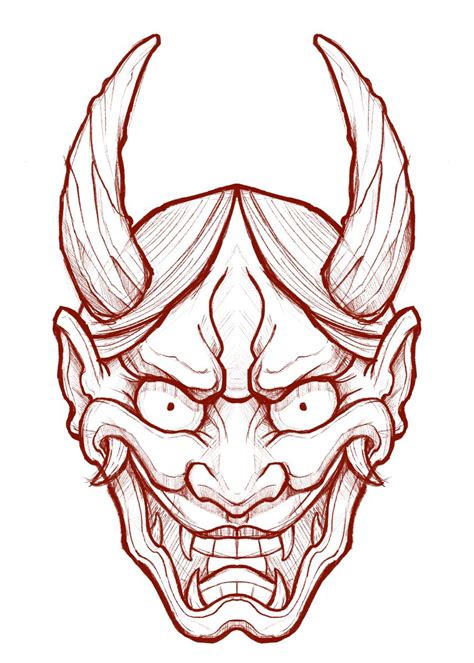 Red Hannya Mask Drawing