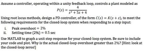 Solved Assume A Controller Operating Within A Unity Feedback Loop
