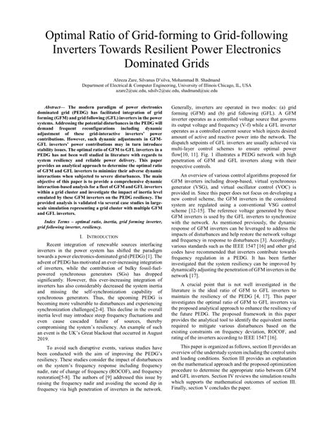 Pdf Optimal Ratio Of Grid Forming To Grid Following Inverters Towards Resilient Power