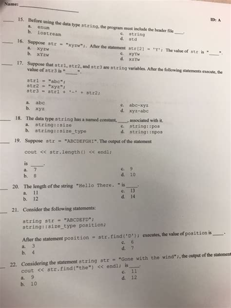 Solved Name 15 Id A Before Using The Data Type String