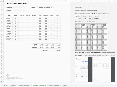 Google Sheets Time Sheet Template