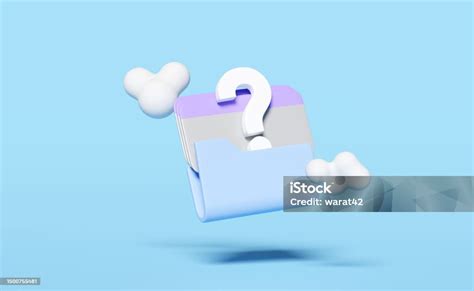 폴더가 있는 3d 물음표 기호 아이콘 파란색 배경에 격리된 클라우드 저장소 스토리지 다운로드 데이터 전송 데이터 센터 연결 네트워크 3d 렌더링 일러스트레이션 클리핑 경로