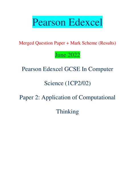 Pearson Edexcel Merged Question Paper Mark Scheme Results June 2022 Pearson Edexcel Gcse In