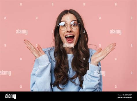 Image Of Attractive Young Woman With Long Brown Hair Wearing Eyeglasses