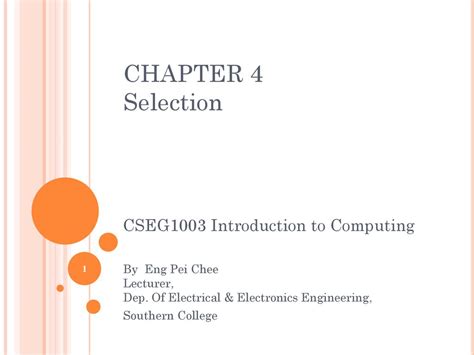 Chapter 4 Selection Cseg1003 Introduction To Computing Ppt Download