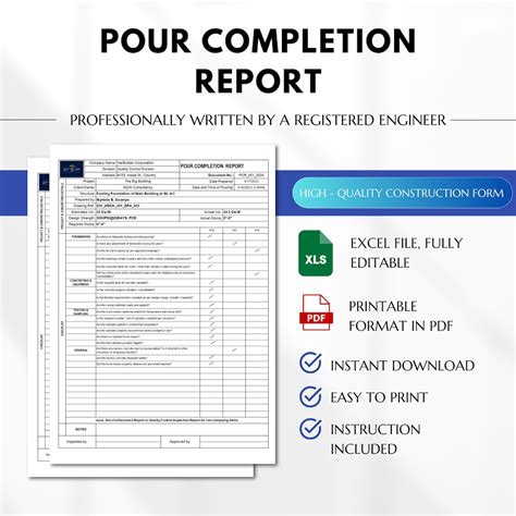 Concrete Pour Completion Report Concrete Pouring Checklist Inspection