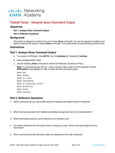 1759 Packet Tracer Interpret Show Command Output Pdf Router