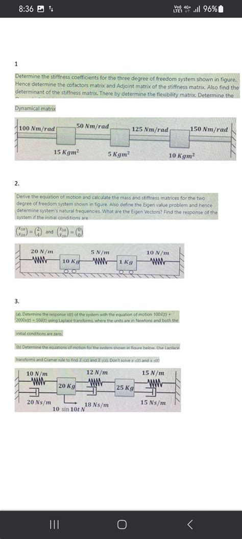 836 1 Determine The Stiffness Coefficients For The Three Degree Of Freedom System Shown In