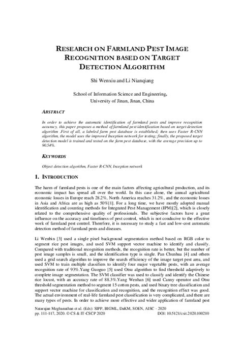 pdf research on farmland pest image recognition based on target detection algorithm
