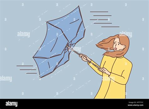 Woman Umbrella Rain Storm Stock Vector Images Alamy