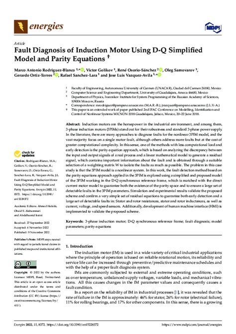 Pdf Fault Diagnosis Of Induction Motor Using D Q Simplified Model And Parity Equations