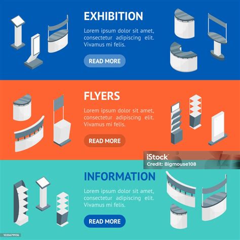 전시 스탠드 3d 배너 가로 설정된 Isometric 보기 벡터 3차원 형태에 대한 스톡 벡터 아트 및 기타 이미지 3차원 형태 개념 개체 그룹 Istock