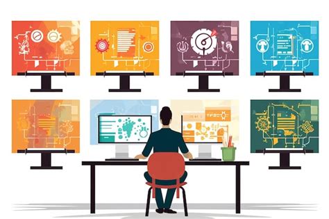 Premium Vector Man In Front Of Computer With Software Codes