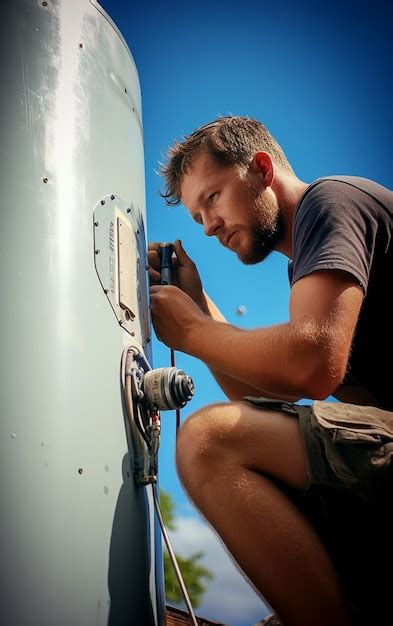 Premium Photo Plumber Securing Fitting On Water Tank