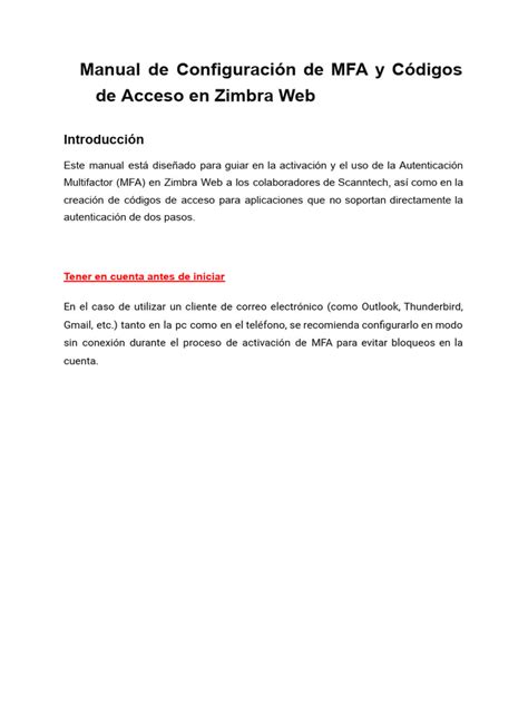 Manual De Configuración De Mfa Y Códigos De Acceso En Zimbra Web Pdf Autenticación Contraseña