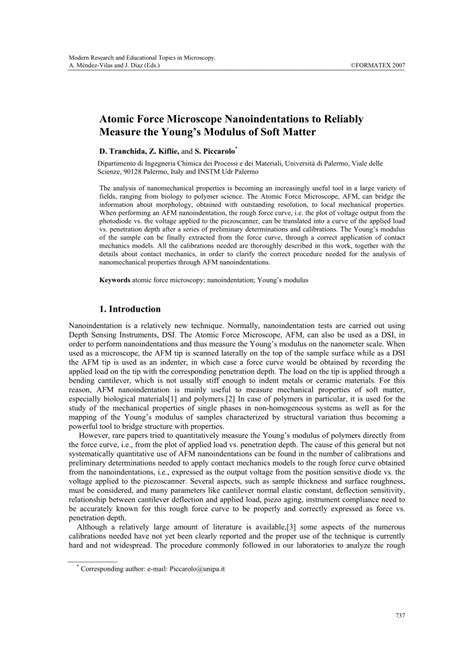 Pdf Atomic Force Microscope Nanoindentations To Reliably Measure The Youngs Modulus Of Soft