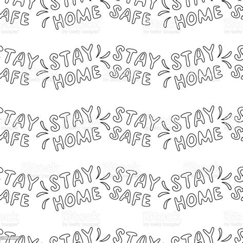 검역 자기 보호 시간 및 손으로 그린 스타일로 코로나 바이러스 예방을 테마로 손 벡터 레터링 집에 머물 안전하게 유지 소셜