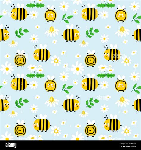 Cute Honeybees Seamless Pattern Seamless Background With Bumble Bees