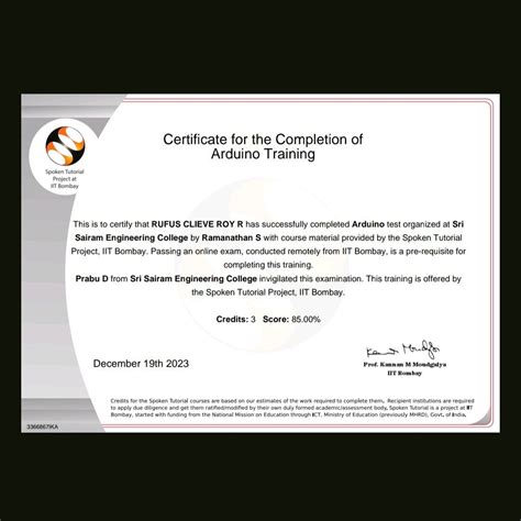 Rufus Clieve Roy R On Linkedin Completed Arduino Course From Spoken Tutorial On 19th December 🥳