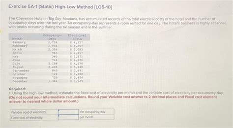 Solved Exercise A Static High Low Method LO The Chegg