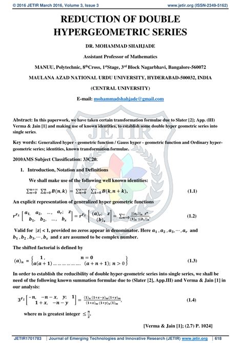 Pdf Reduction Of Double Hypergeometric Series