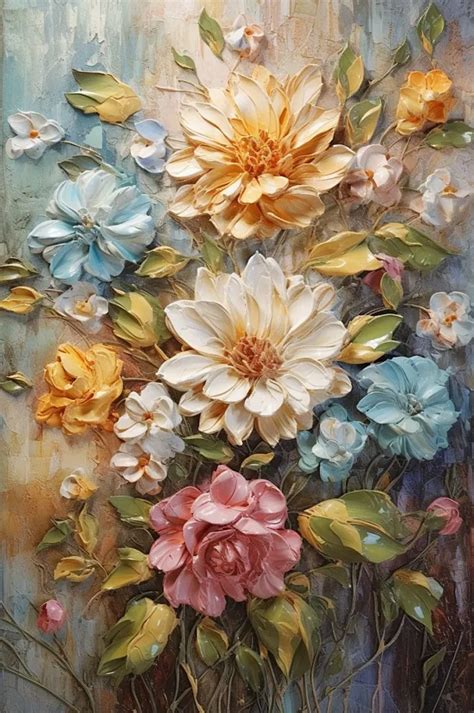 Ai数字艺术创意奶油风花卉油画肌理装饰画 众图网 花瓣网