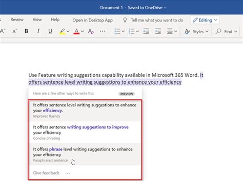 How To Use Microsoft Word Rewrite Suggestions Feature In Word For Web